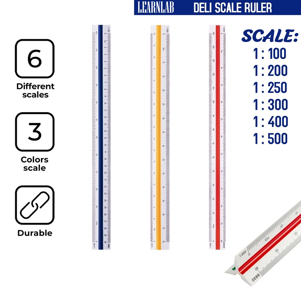 DELI 8930 30cm SCALE RULER [ Triangular Scale ] 1:100 1:200 1:250 1:300 1:400 1:500 | Shopee ...