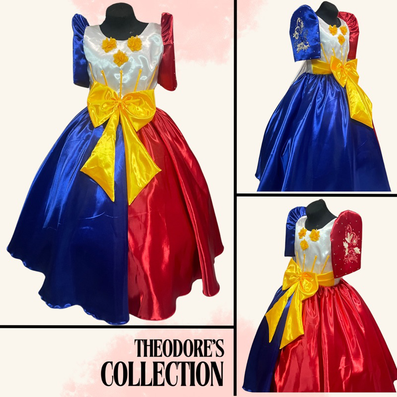 Philippine Flag Inspired Dress | Mestiza Sleeves With Lace And Beads ...