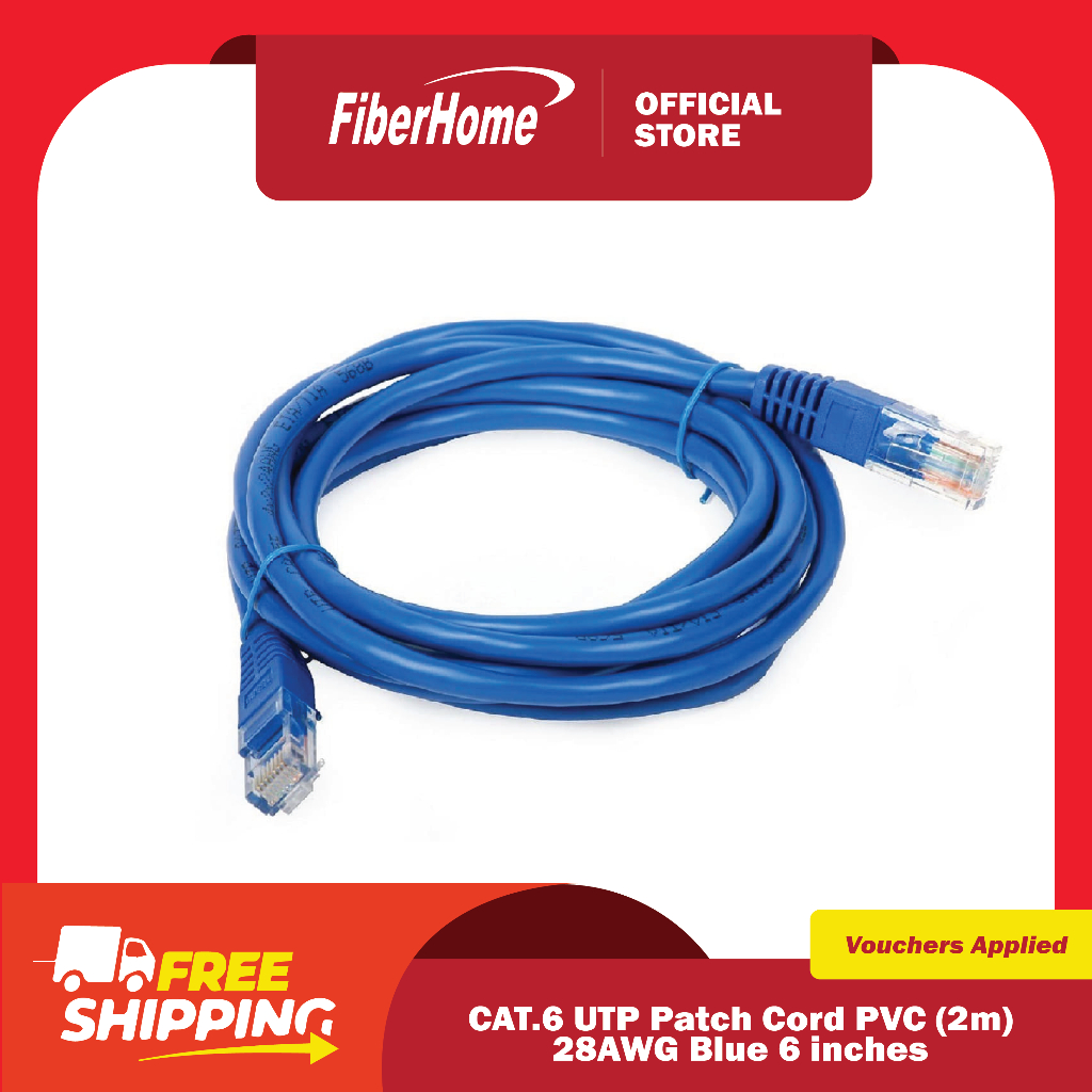 CAT.6 UTP Patch Cord PVC (2m) 28AWG Blue 6 inches | Shopee Philippines