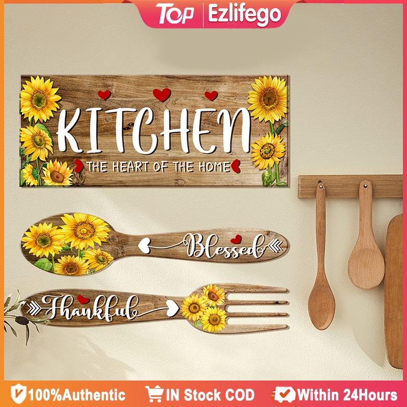 Sunflower Spoon Fork Sticker Wall Sticker Set Kitchen Decorative ...