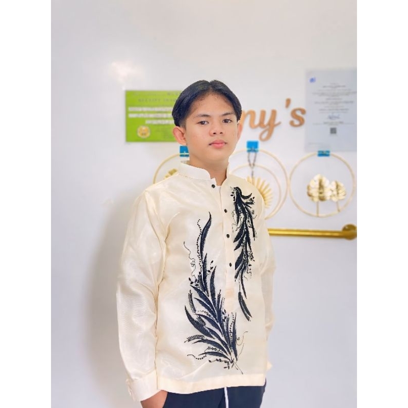 Mens Barong Tagalog Feather Black Burda ( Chinese Collar ) | Shopee ...