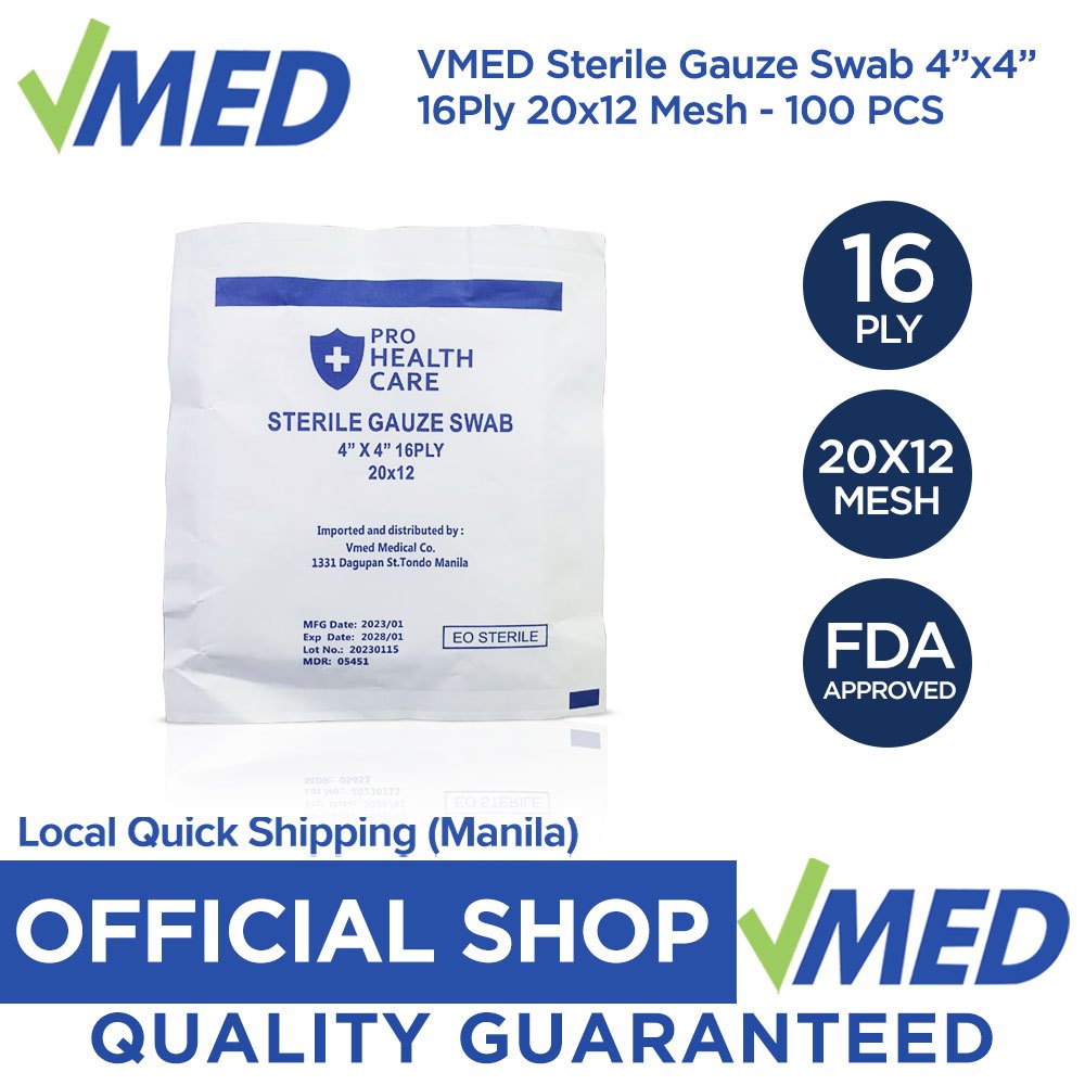 VMED Prohealthcare Sterile Gauze Swabs Absorbent Sponge 4X4 20x12 Mesh ...