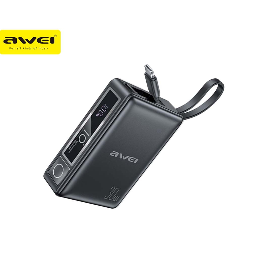 Awei P87K 10000mAh Powerbank Fast Charging PD30W Built-in Cable Long ...