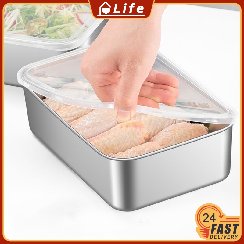 304 Stainless Steel Food Preservation Box With Cover Square Thickening ...