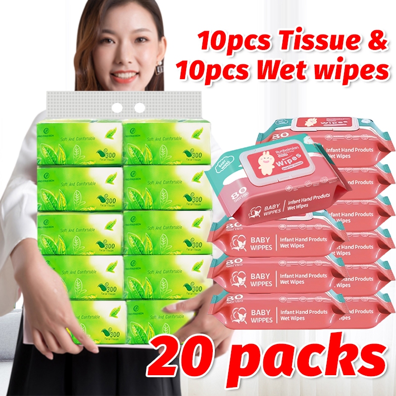 Combo 40 Packs Wipes (20 Packs) And Tissue (20 Packs) | Shopee Philippines