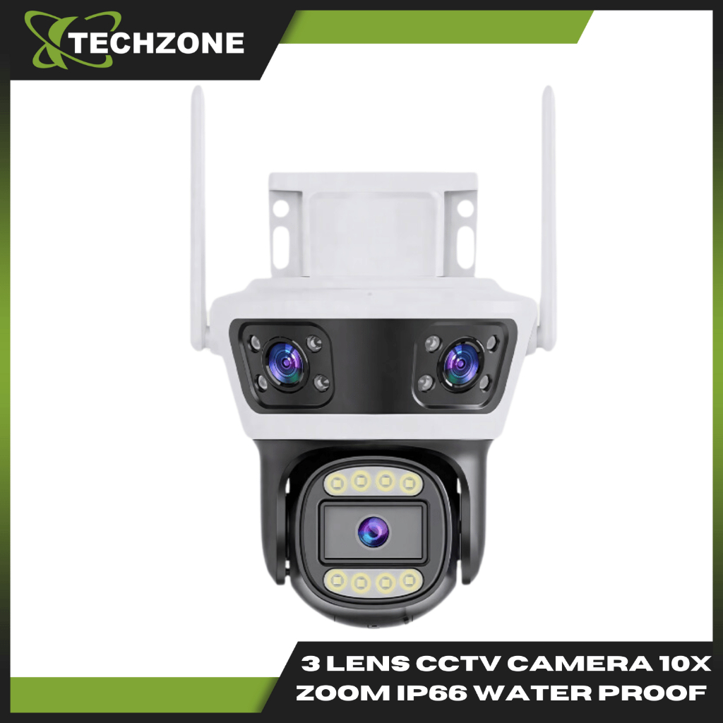 TECHZONE - CCTV Camera 3 Lens 10x Zoom IP66 Splashproof WIFI Human ...