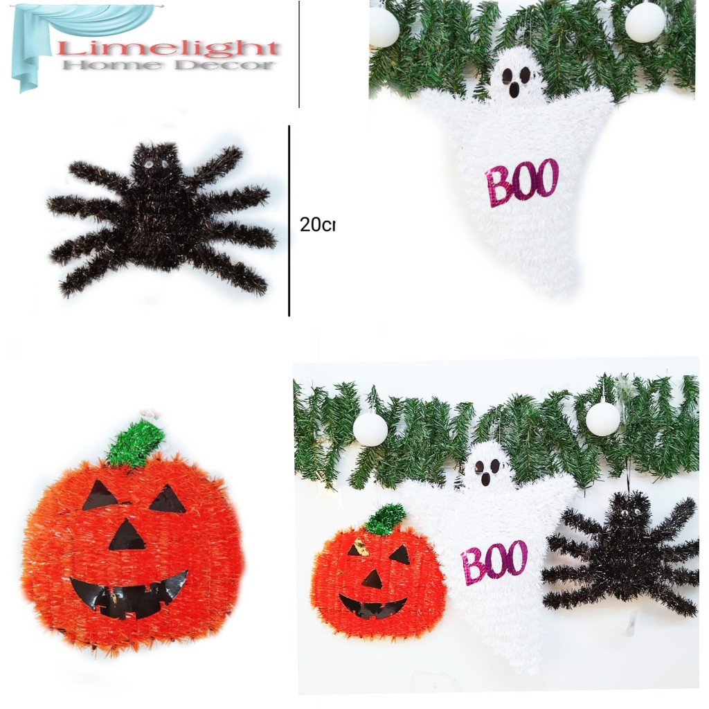Halloween Decorations Tinsel Pumpkin, Black spider, White Ghost for ...