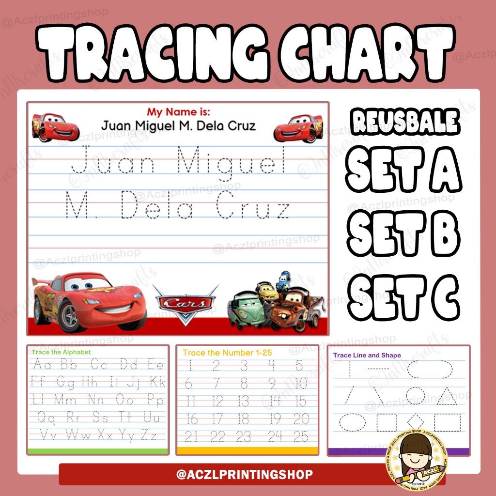 REUSABLE TRACING CHART ( LAMINATED BACK TO BACK ) FREE MARKER ...