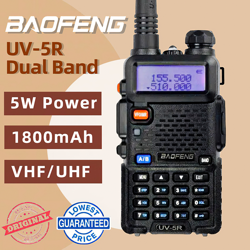 Baofeng UV-5R Dual Band Original Walkie Talkie Long Range 20KM Two Way Radio 5W 1800mAh UHF/VHF ...