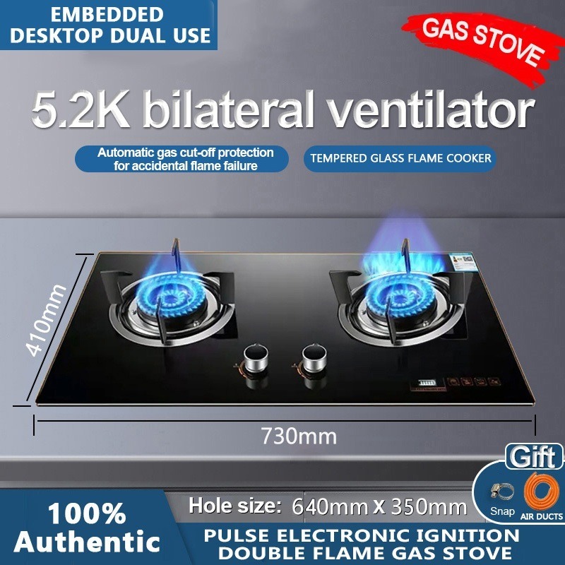 Two-head gas stove home embedded double-burner gas stove big fire ...