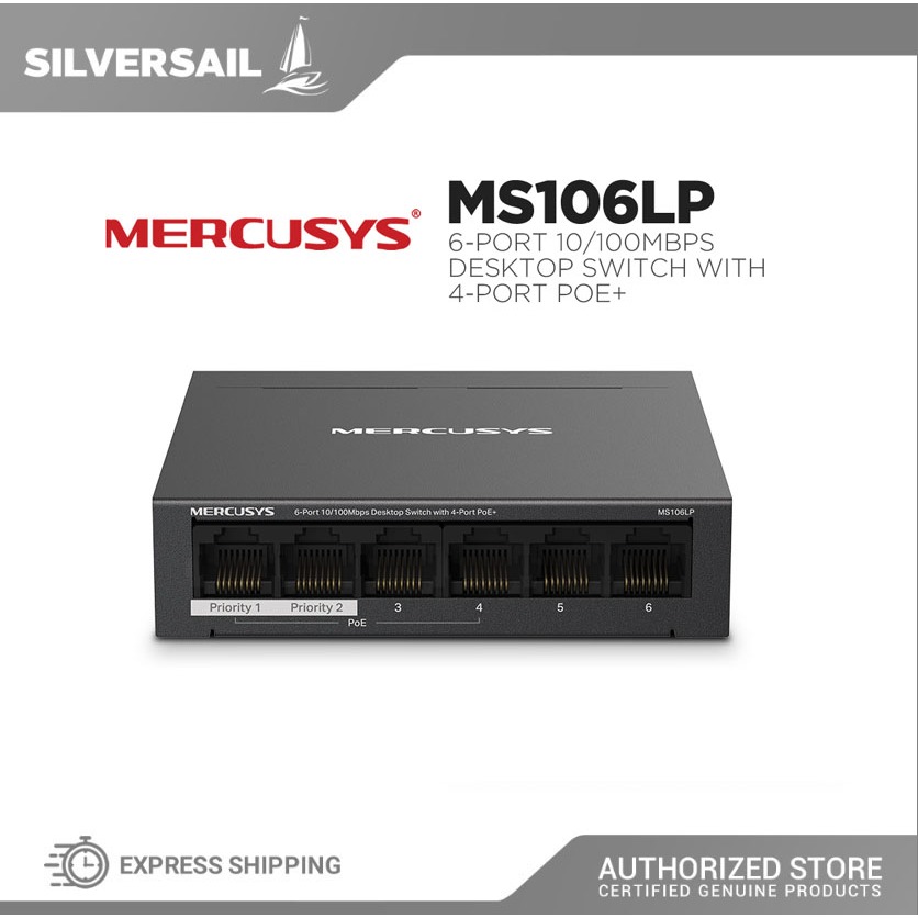 Mercusys MS106LP 6-Port 10/100Mbps Desktop Switch with 4-Port PoE+ ...