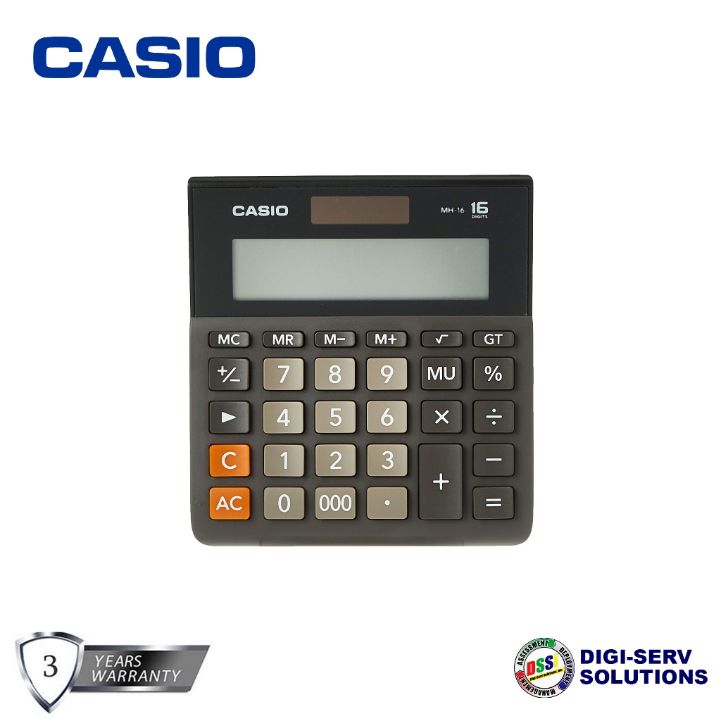 Casio MH-16-BK Practical Calculator, Mini Desk Type, 16 digits, Extra ...