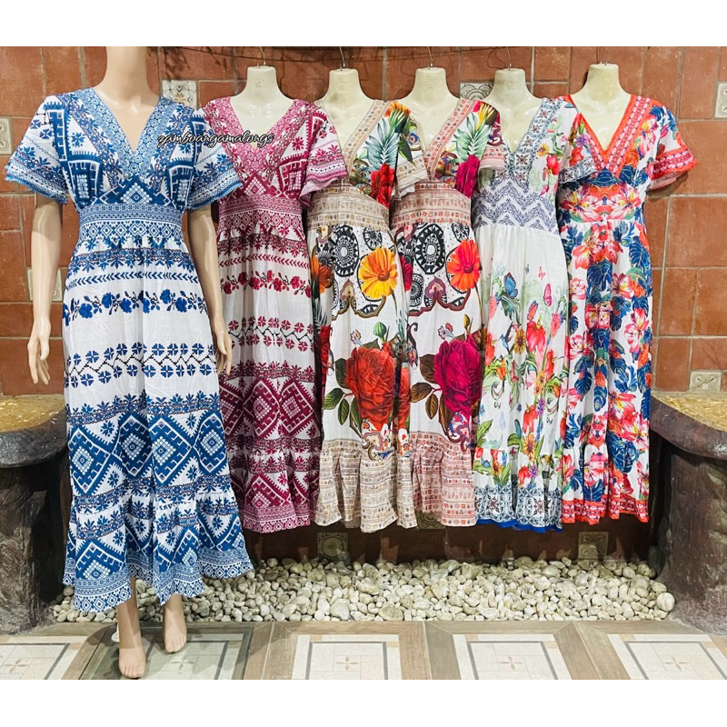 Women V-Neck Floral Tribal Summer Boho Print Aztec Dress | Shopee ...