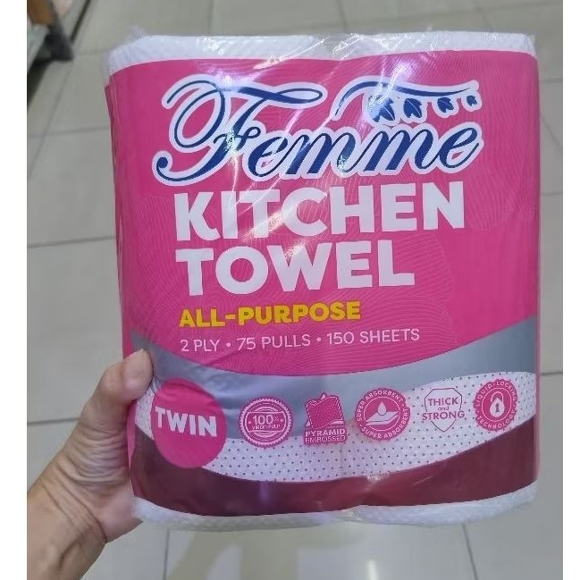FEMME KITCHEN TOWELS 2ROLLS 2PLY 75PULLS 150SHEETS | Shopee Philippines