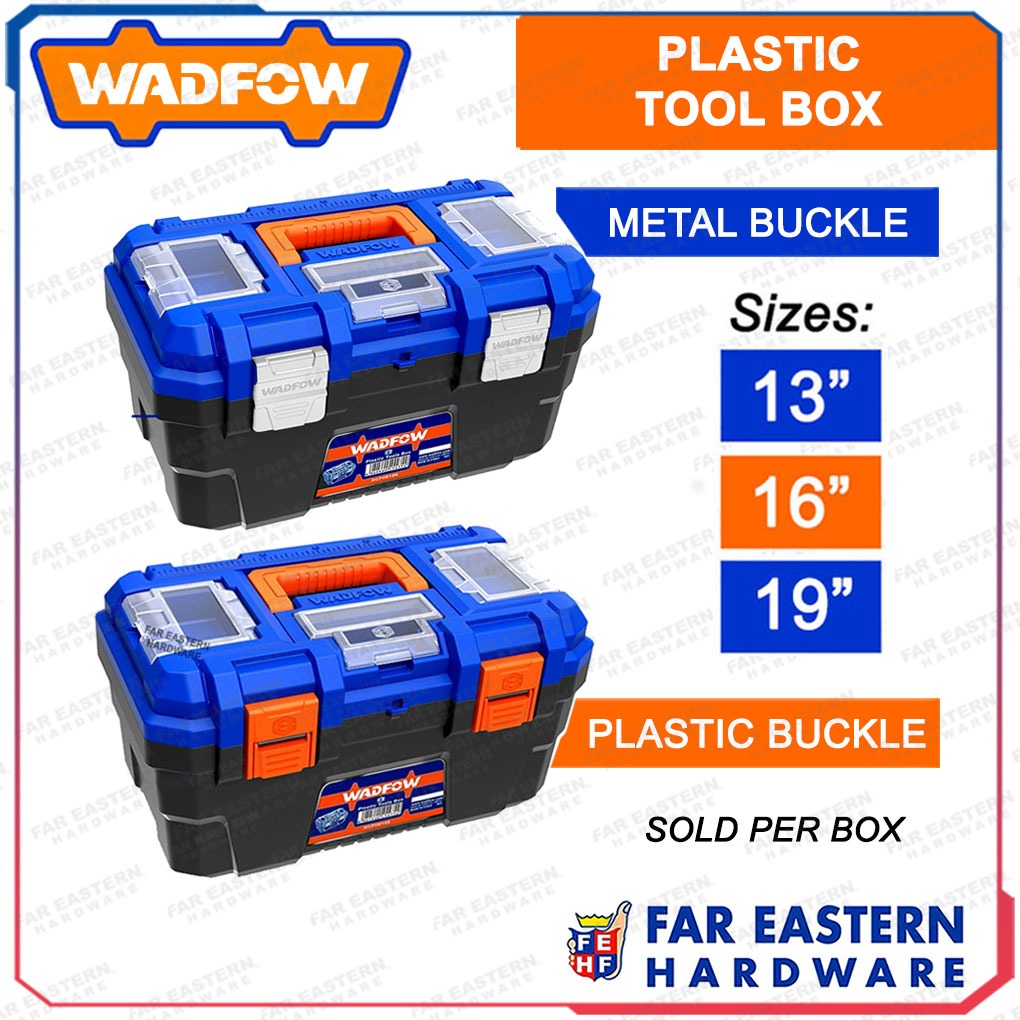 WADFOW Plastic Tool Box Organizer Storage Toolbox Plastic | Metal Buckle 13" | 16" | 19" WFHT ...