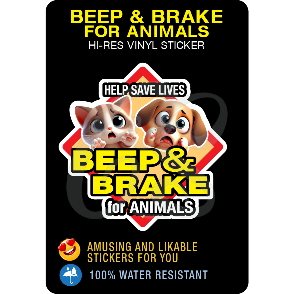 Beep and Brake for Animals_Cute Cat and Dog_Vinyl Photo Sticker (COD ...