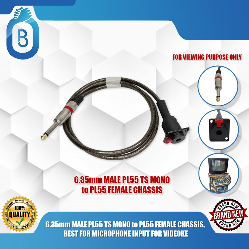 6.35mm MALE PL55 TS MONO to PL55 FEMALE CHASSIS, BEST FOR MICROPHONE ...