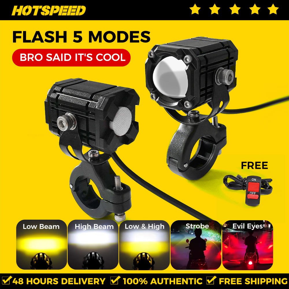 HOTSPEED Mini Driving Light Flash 5 Mode Led Lights For Motorcycle Waterproof Headlight With ...