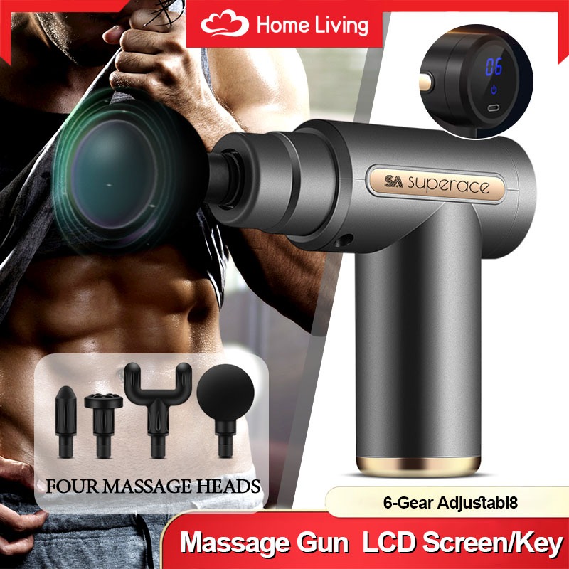 【COD】Portable Muscle Massage Gun 4 Heads Superace Percussive High ...