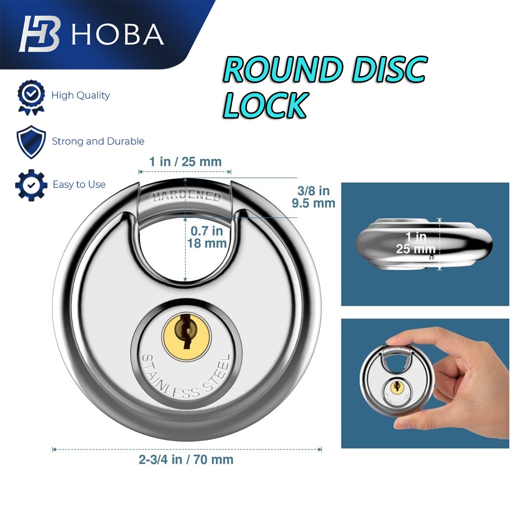 Hoba Disc Padlock with Stainless Steel Anti-Theft Large Round Disc Lock ...
