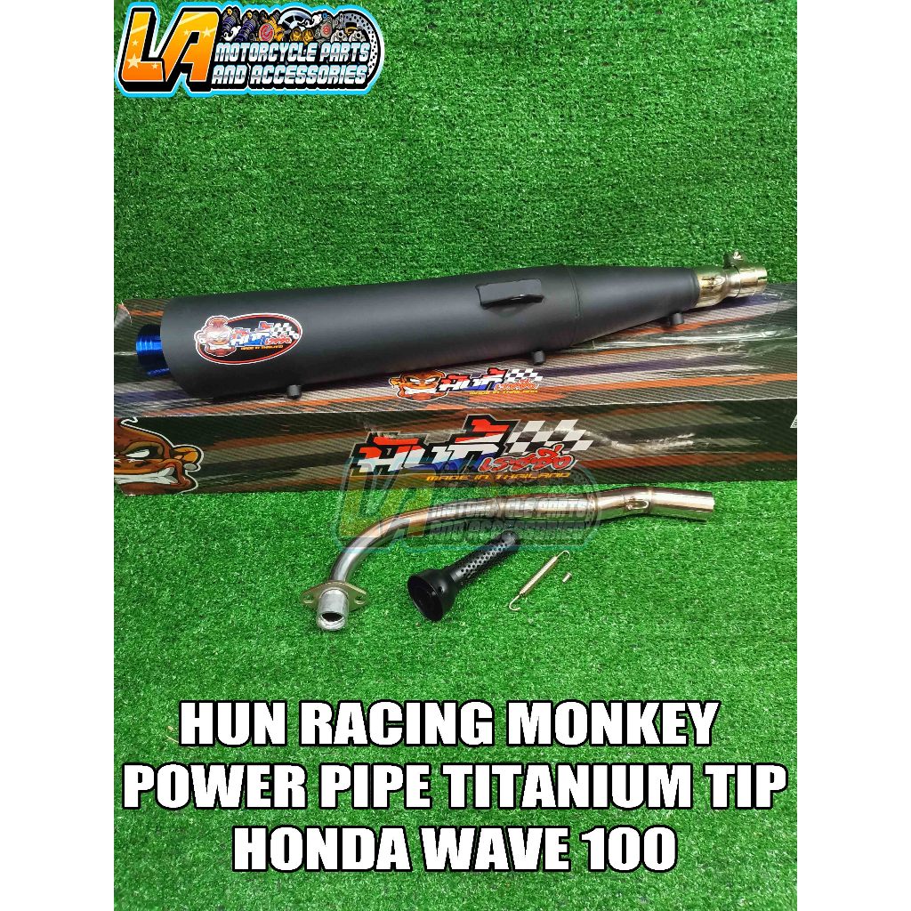 HUN RACING MONKEY POWER PIPE HONDA WAVE 100 BIG ELBOW TITANIUM TIP WITH ...