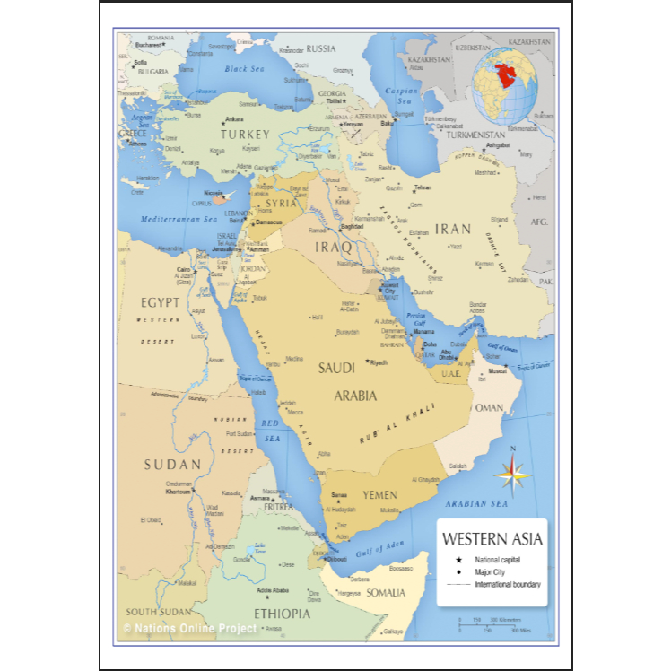 West Asia Political Map Waterproof A4 Laminated Chart | Shopee Philippines