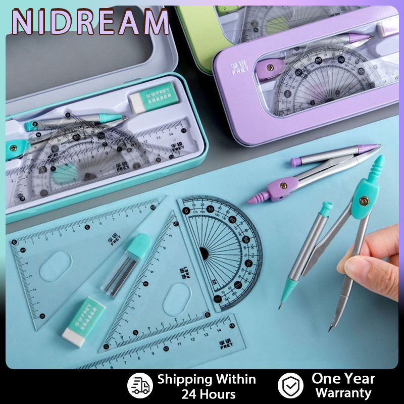 7-Pieces Ruler Set Triangle Ruler Protractor Geometry Compasses Exam ...
