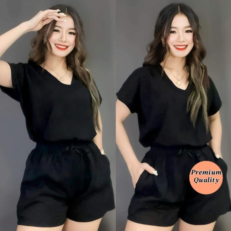 Premium Challis Terno Set! Vneck Style Plain Shortsleeves & Shorts ...