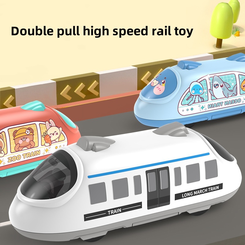 Children's double pull back train toy high-speed train simulation model ...