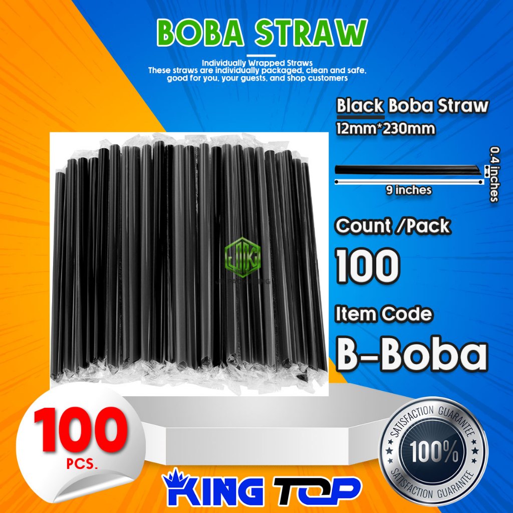 Black Boba Straw【 B-Boba 100 PCS】Black Disposable Jumbo Smoothie Straws ...