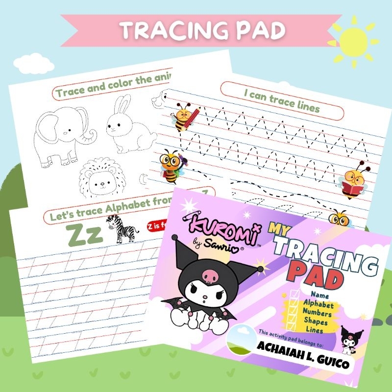 CARTOON CHARACTER TRACING PAD with name trace (emessage ang pangalan ...