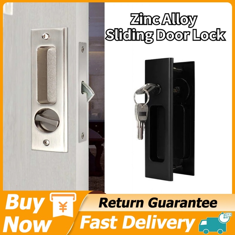 【COD】Sliding Door Lock With Flush Recessed Handle Invisible Barn Wood Door Anti-theft With Keys ...
