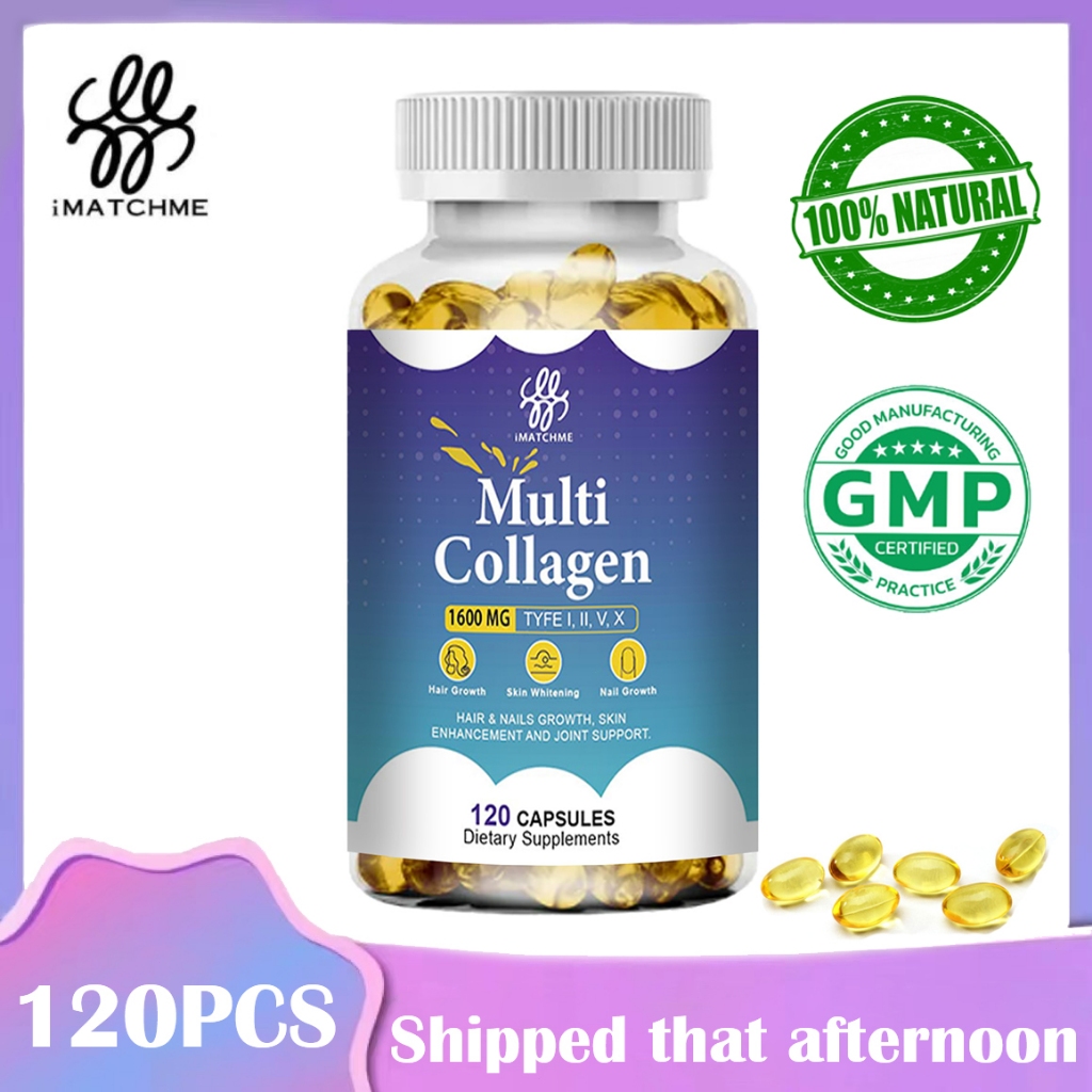 Multi Collagen Capsules 1600mg Glutathione Collagen I, II, III, V, X ...