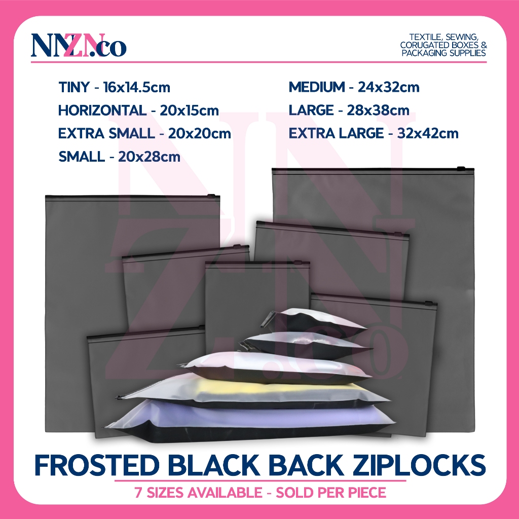 NNZN (Per Piece) Frosted Black Back Plastic Zip Bag with Plastic Zipper ...
