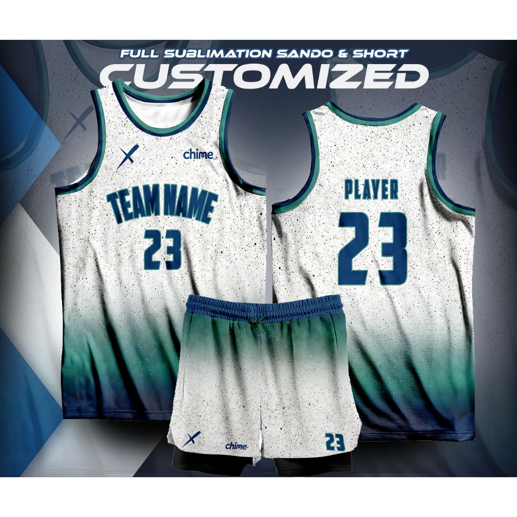White Blue Green Basketball sando & short CUSTOMIZED name, number team ...