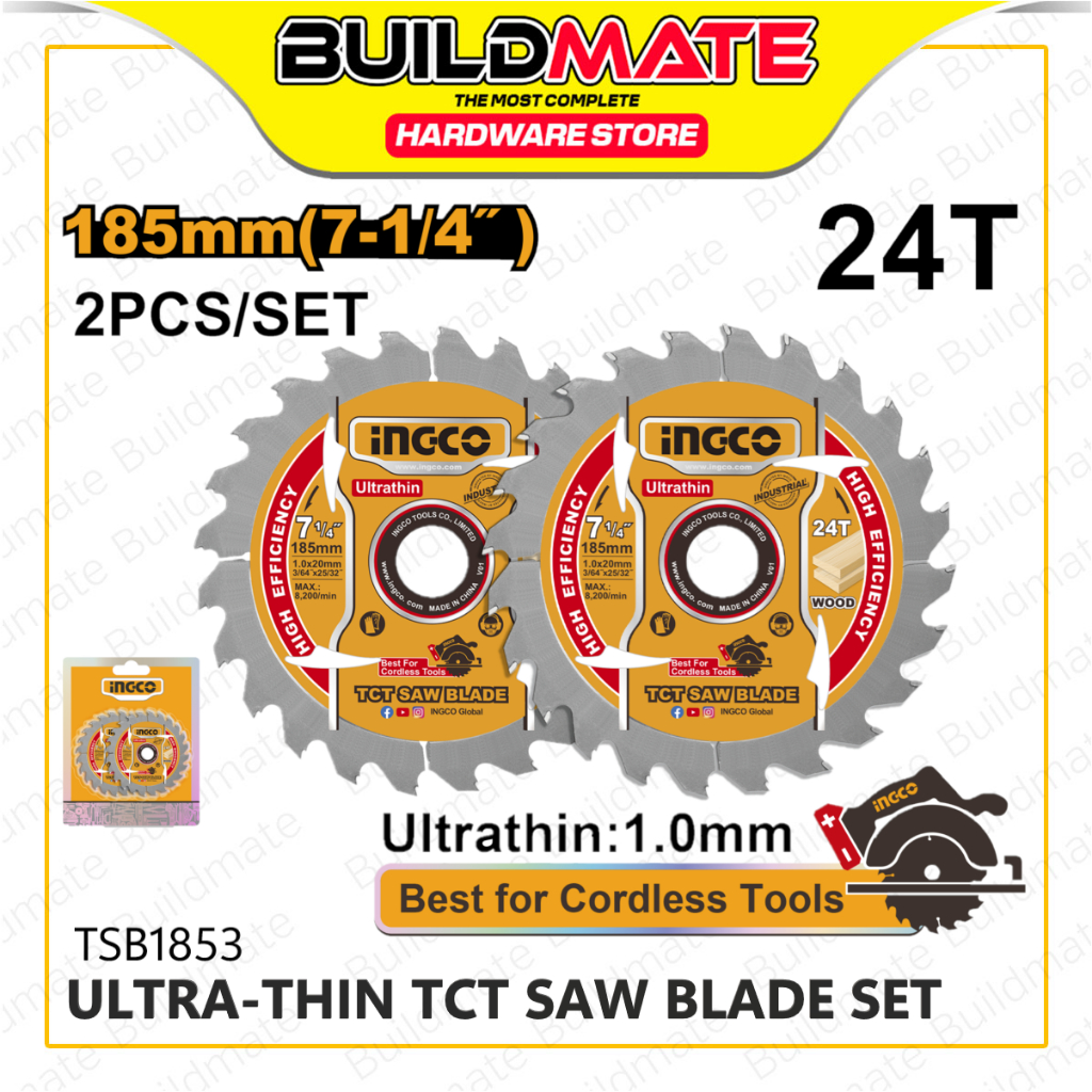 BUILDMATE Ingco 2PCS 24T Ultra-Thin TCT Saw Blade Set 5-1/2" / 7-1/4 ...