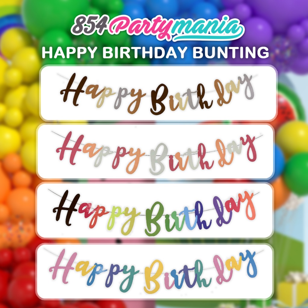Happy Birthday Bunting Script Cursive Banner birthday banner script ...