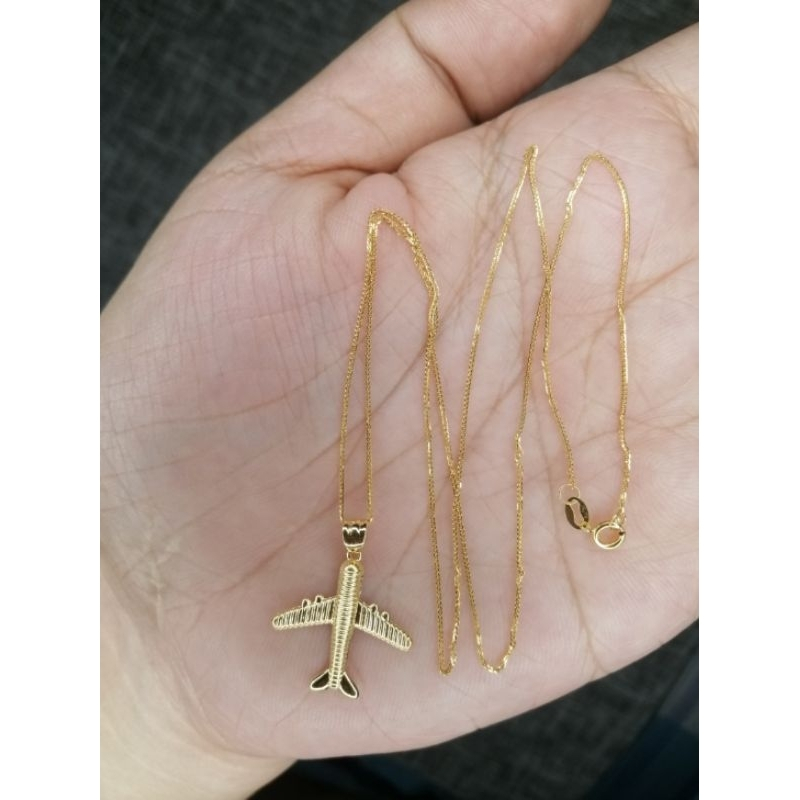 ♥️COD ♥️PAWNABLE 18k Saudi Gold Fine Fox Chain Necklace with Airplane ...