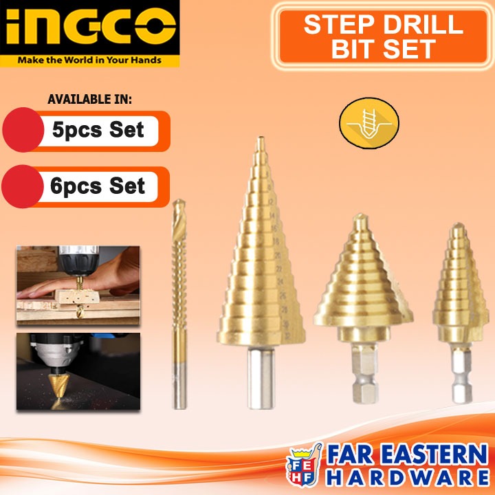 INGCO Step Drill Bit Set AKSDS2051 5pcs / AKSDS2061 6pcs INAC | Shopee Philippines