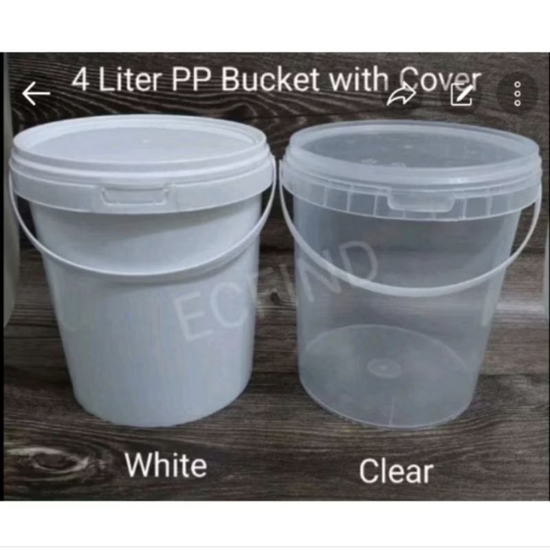 [Bulk] Bucket Container with Lid and Handle Plastic 4L Pail with Cover ...