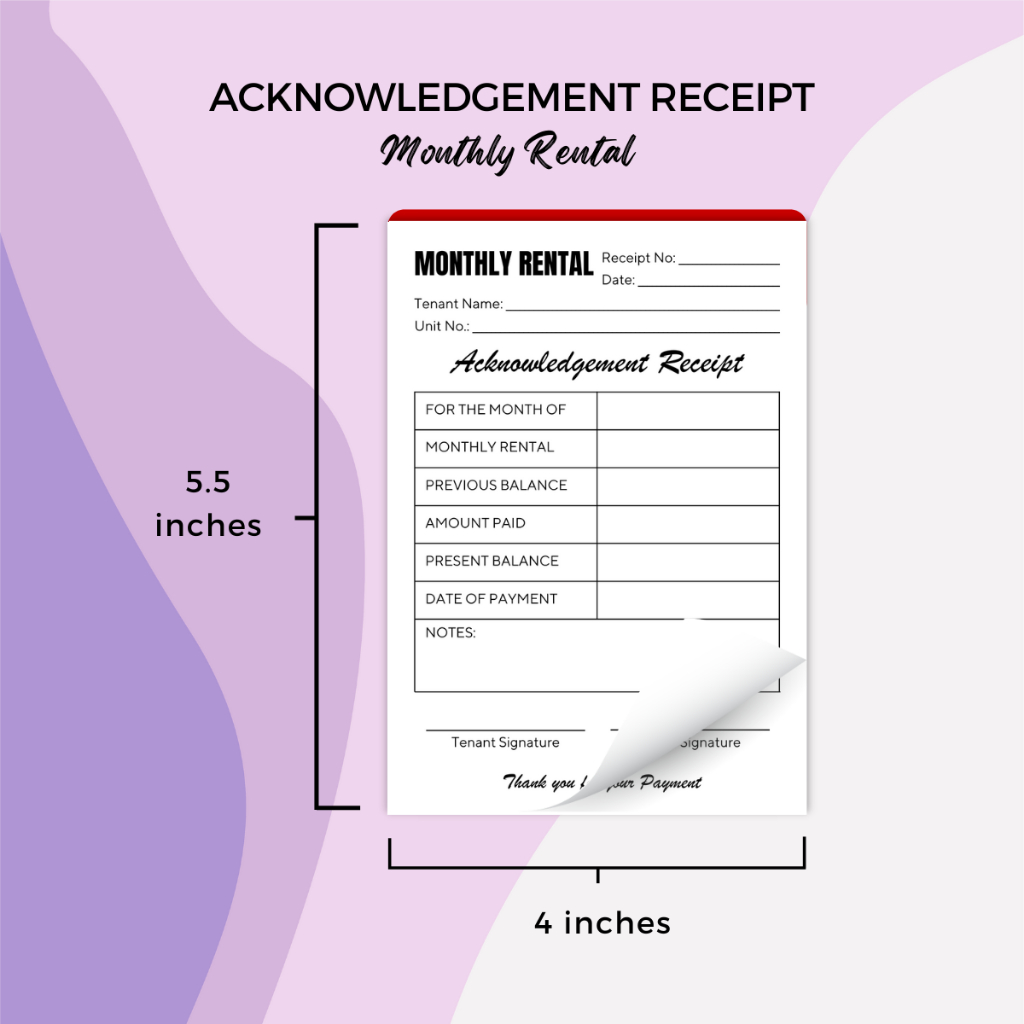 Acknowledgment Receipt for House Rental, Internet Bill, Electricity ...