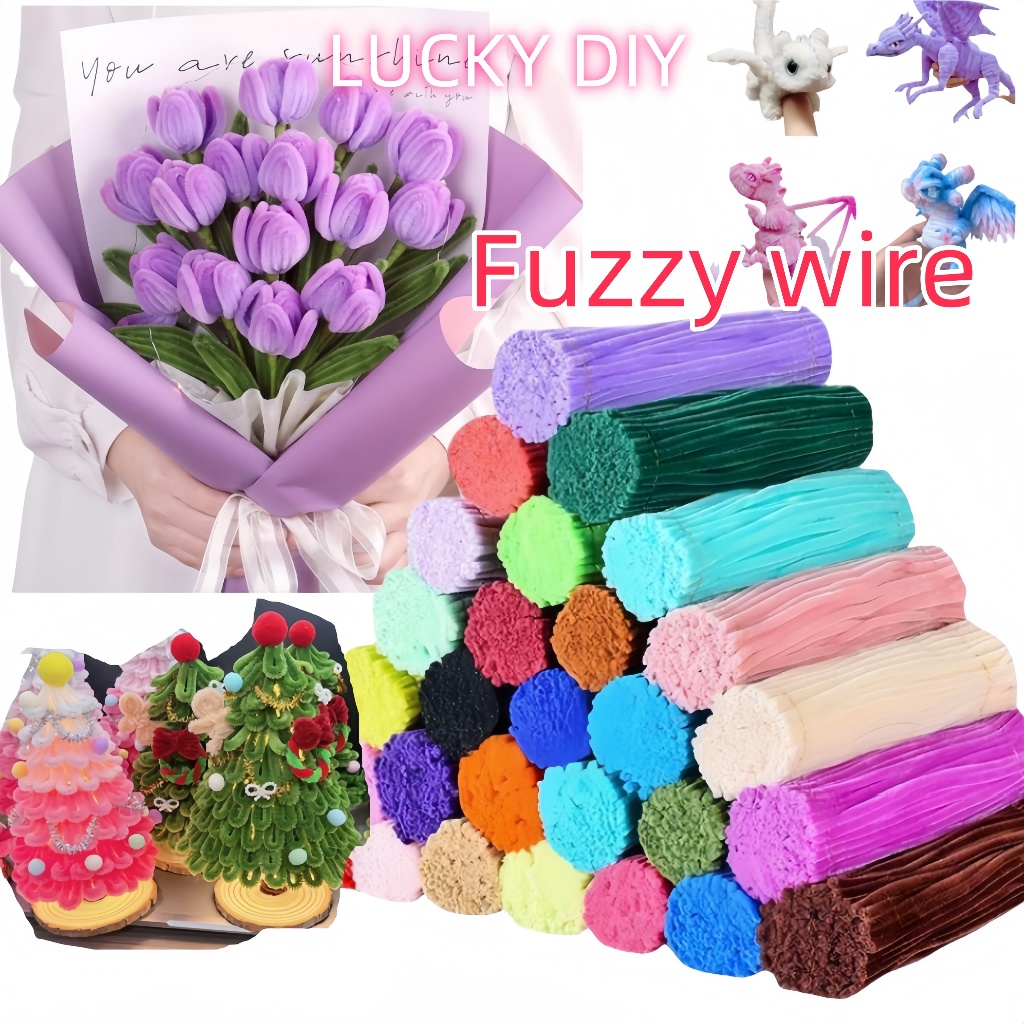 50pcs Colorful Dense fuzzy wire pipe cleaner craft flower Chenille Stem ...