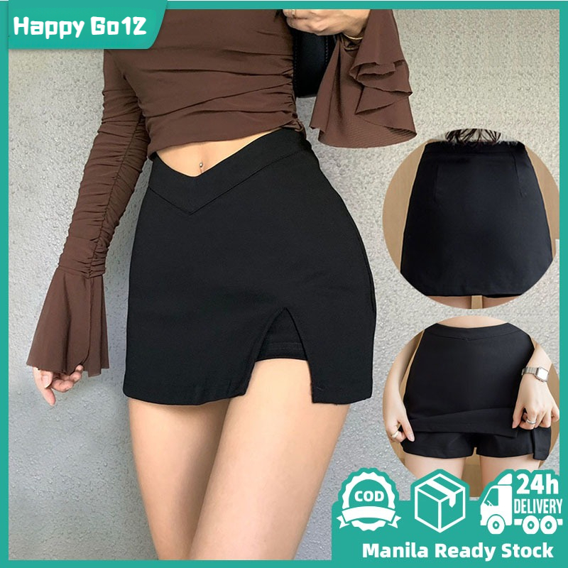 Skort Palda for Woman Black Skirt Korean High Waist Skirt With Slit Slim Bodycon Mini Skirt ...