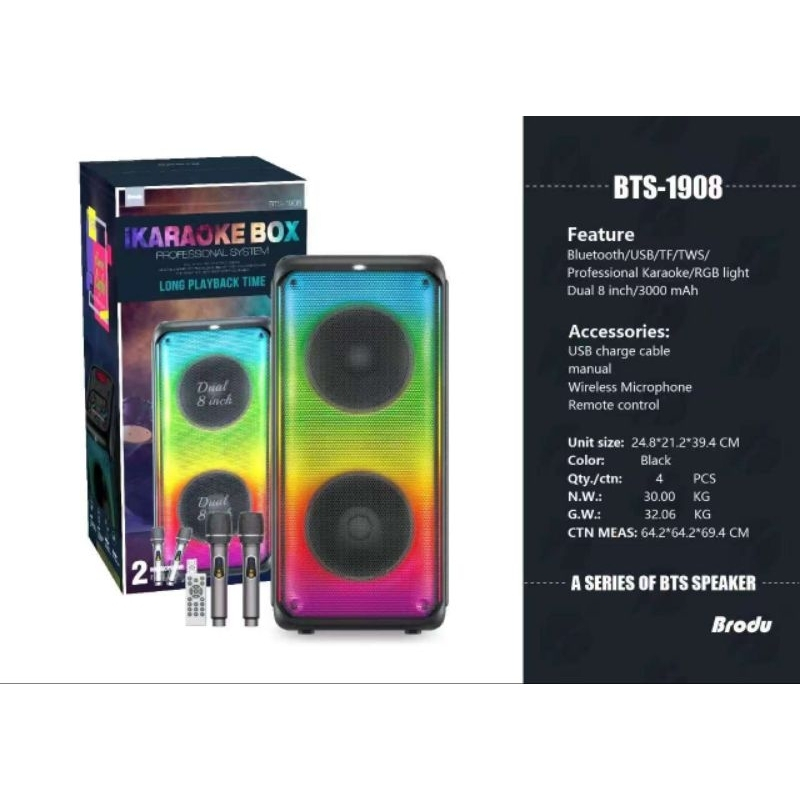 BTS-1908 BTS1910 1809/2258 Bluetooth Karaoke SpeakerWith 2 wireless microphones | Shopee Philippines