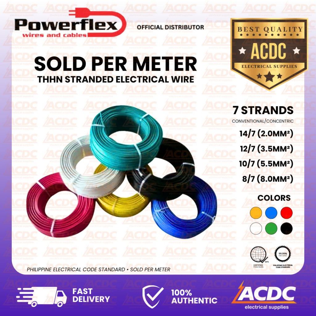 Per Meter #14, #12 Powerflex THHN Stranded Cable Electrical Wire 2.0mm2 ...