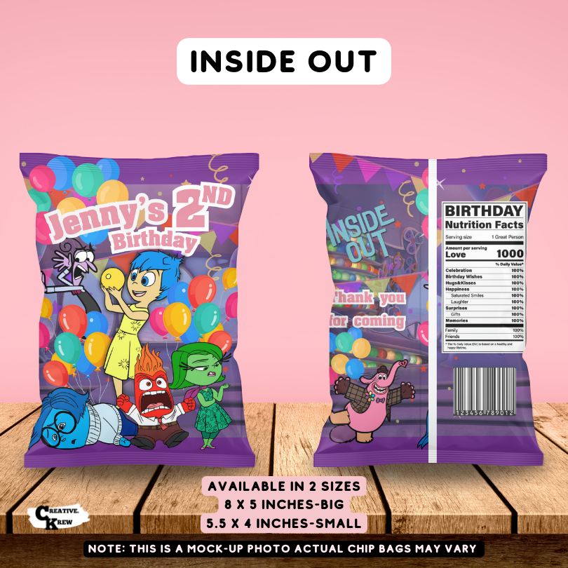 DISNEY-COCO NEMO INSIDE OUT LILO Chip Bags Party Loot Bag Personalize ...