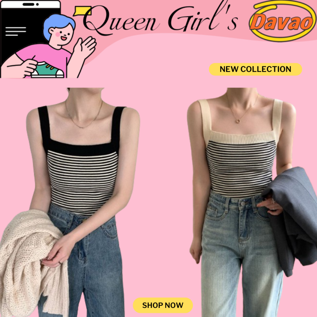 Queen Girl's Summer Outfit Party Striped Knitted Vest Inner Wear (DAVAO ...
