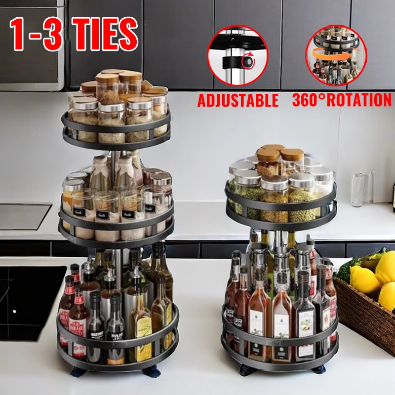 1-3 tier kitchen condiments organizers rack kitchenware 360°rotating ...