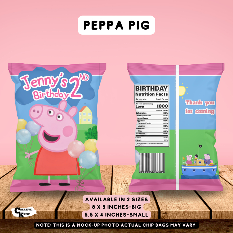 PEPPA PIG POWERPUFF GIRLS Chip Bags Party Loot Bag Personalize Name ...