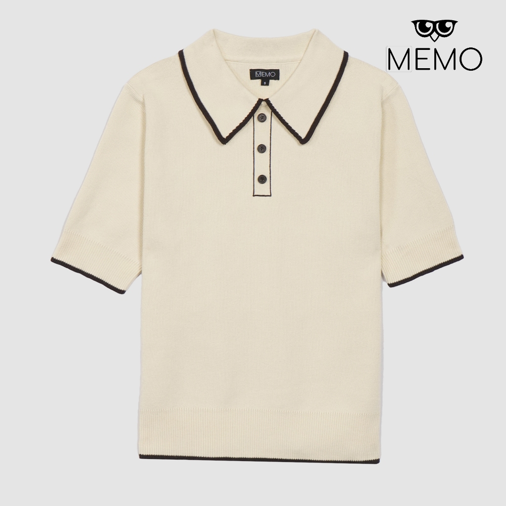 Memo Knit Polo With Tipping For Women (Cream) | Shopee Philippines